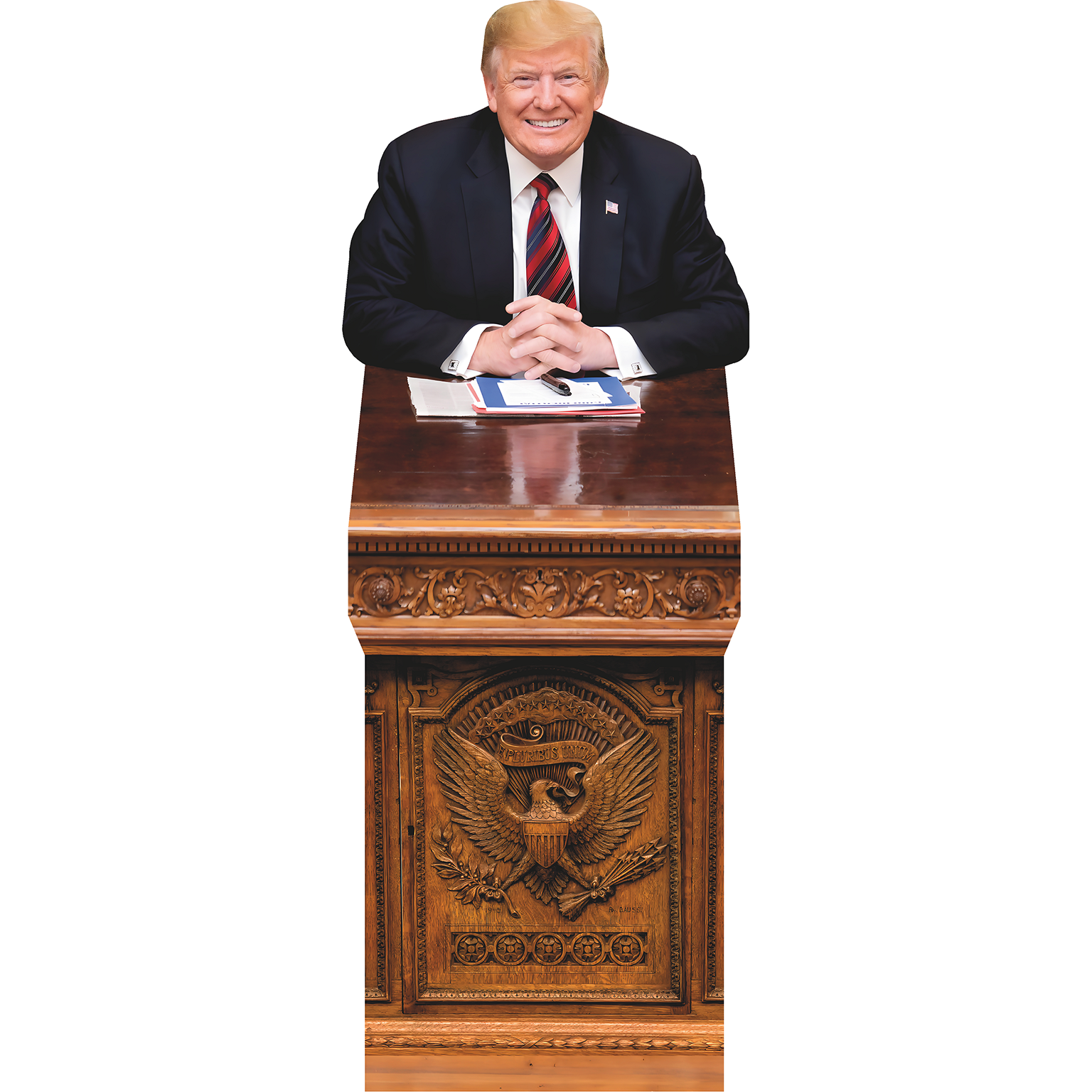 Donald Trump Sitting At Desk Cardboard Cutout – Life Size Custom Cutouts